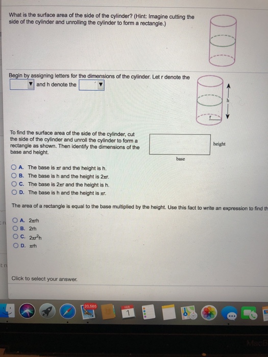 Solved What is the surface area of the side of the cylinder? | Chegg.com