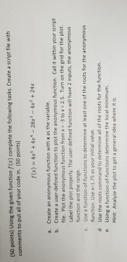 Solved (50 points) Using the given function f(x) complete | Chegg.com