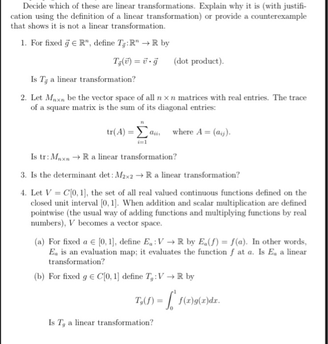 Solved Decide which of these are linear transformations. | Chegg.com