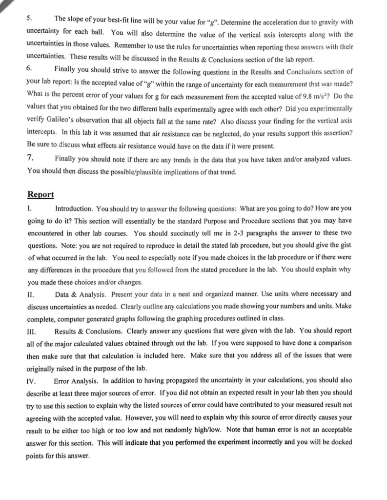 PHYS 2425 Engineering Physics I Freefall Motion Lab | Chegg.com