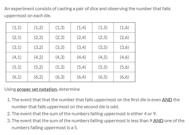 Solved An experiment consists of casting a pair of dice and | Chegg.com