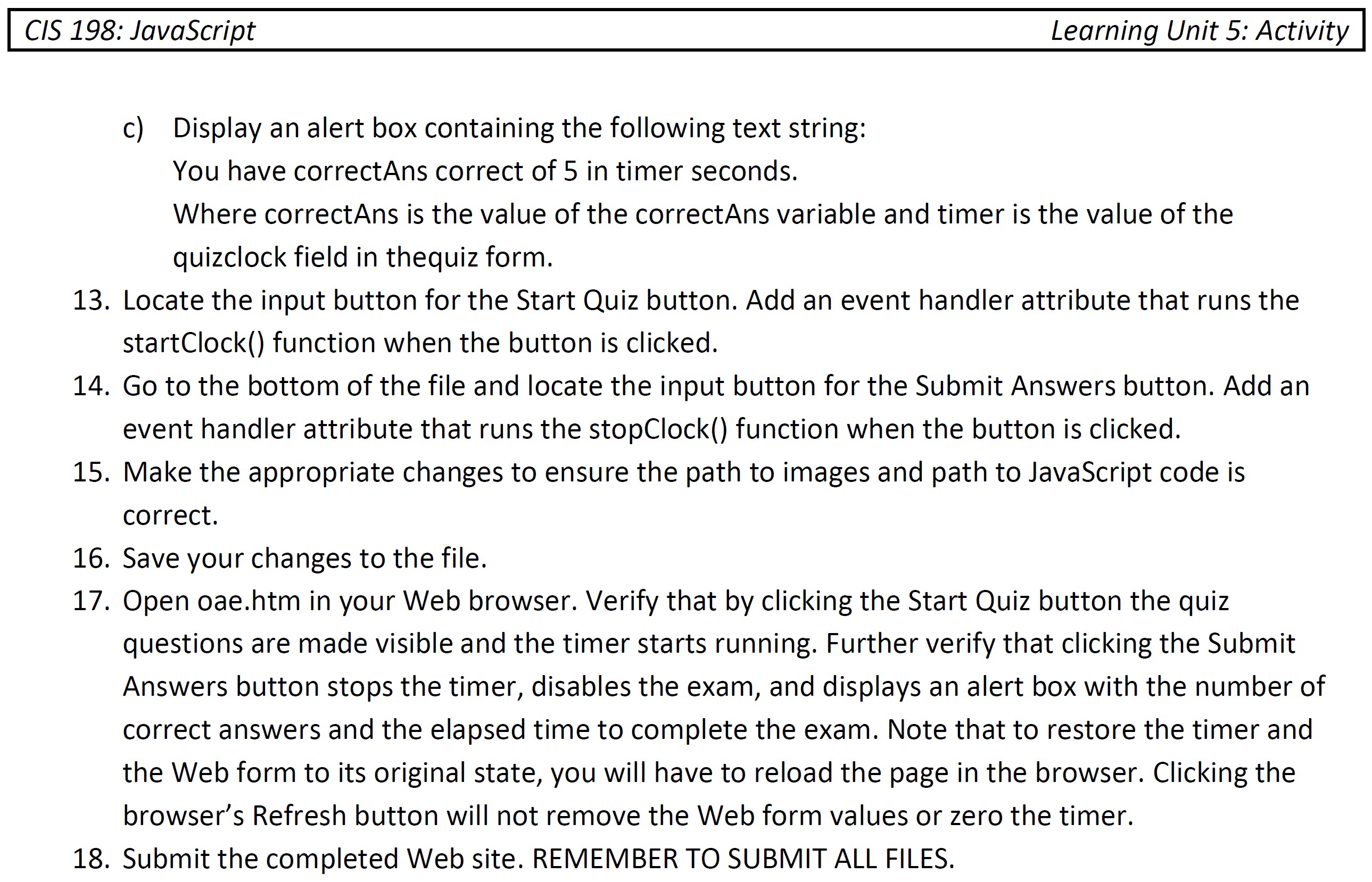 Unit 5 JavaScript - Dom Event and Dom Elements - Just | Chegg.com