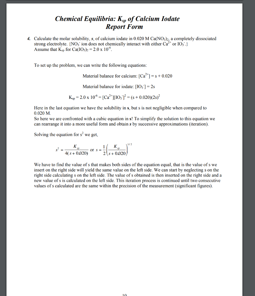 Chemical Equilibria: Ksp of Calcium Iodate Report | Chegg.com