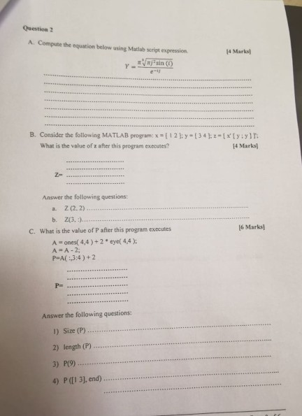 Question 2 A Compute the equation below using Matlab | Chegg.com
