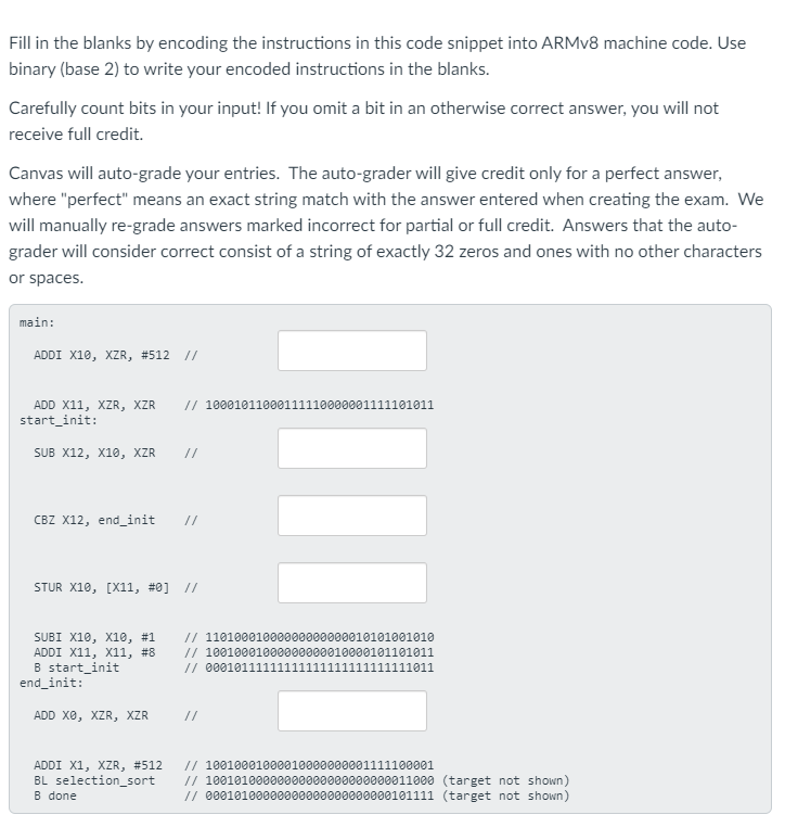 Fill in the blanks by encoding the instructions in | Chegg.com