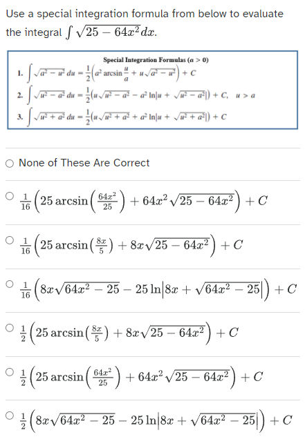 Solved Use a special integration formula from below to | Chegg.com
