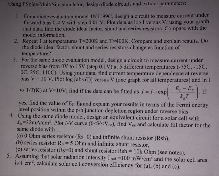 Using PSpice/MultiSim simulator, design diode | Chegg.com
