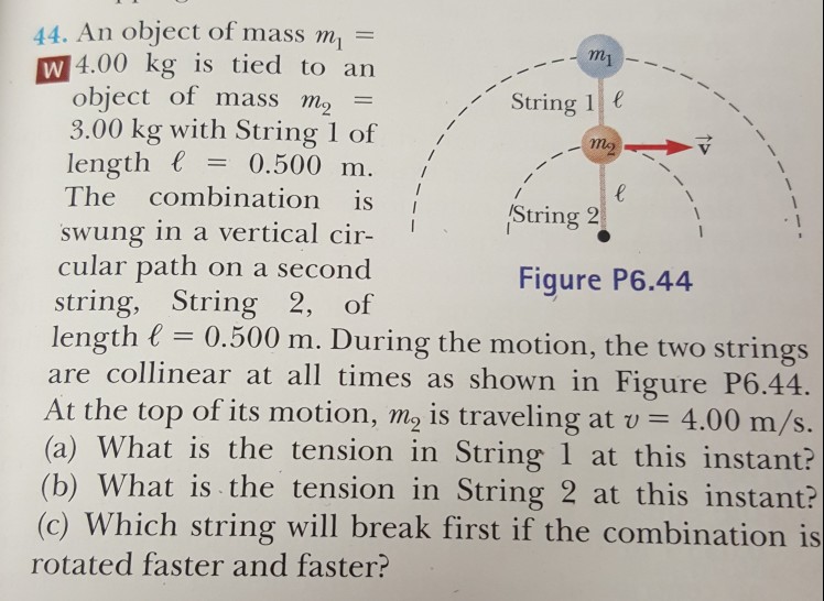 Solved 44. An object of mass m- 4.00 kg is tied to an object | Chegg.com