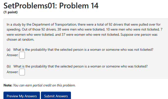 Solved SetProblems01: Problem 14 (1 point) In a study by the | Chegg.com