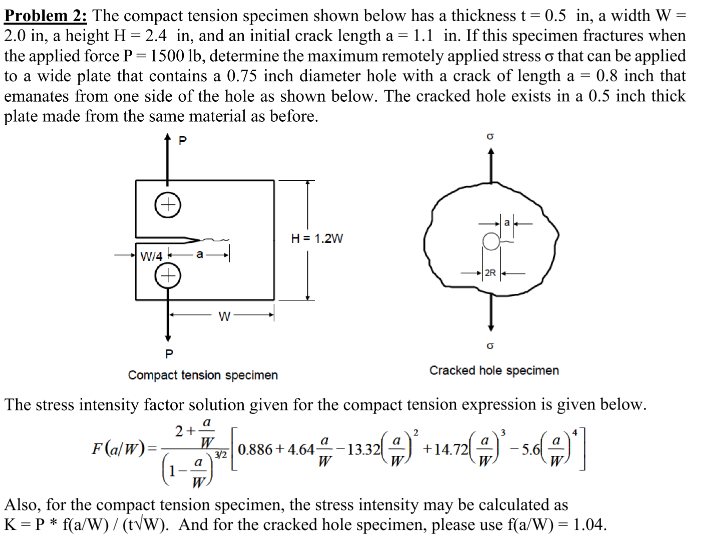 Solved Problem 2: The compact tension specimen shown below | Chegg.com