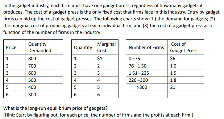 Solved In the gadget industry, each firm must have one | Chegg.com