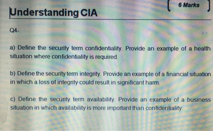 Solved a) Define the security term confidentiality. Provide | Chegg.com