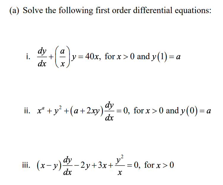 Solved (a) Solve the following first order differential | Chegg.com