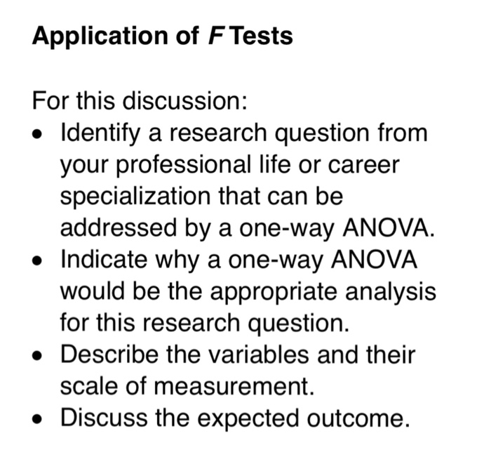 Solved Application of F Tests For this discussion: Identify | Chegg.com