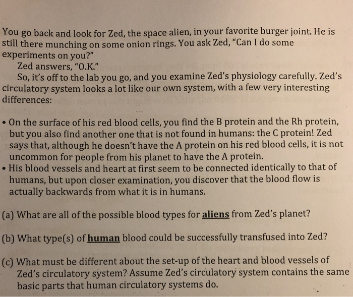Solved You go back and look for Zed, the space alien, in | Chegg.com