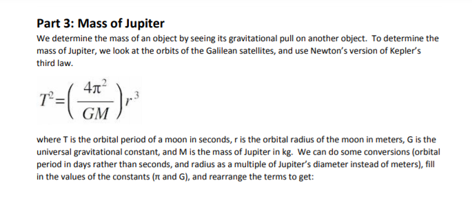 Solved Part 3: Mass of Jupiter We determine the mass of an | Chegg.com