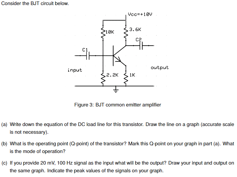 Solved Figure 3: BJT common emitter amplifier (a) Write down | Chegg.com