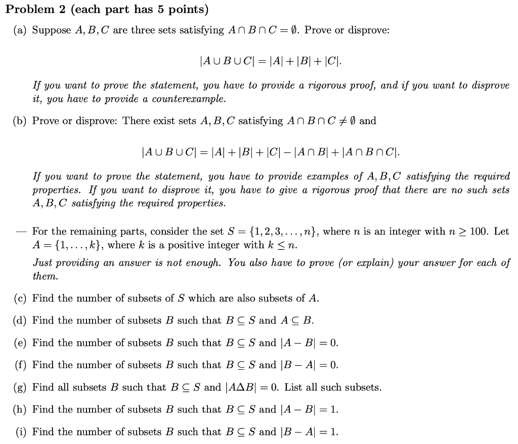 Solved Problem 2 (each part has 5 points) (a) Suppose A, B, | Chegg.com