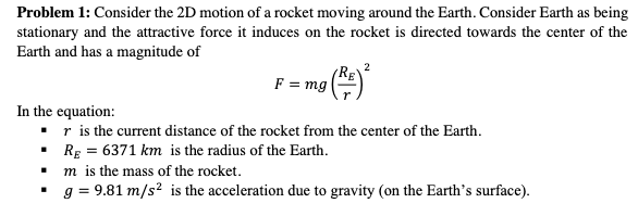 Solved Problem 1: Consider the 2D motion of a rocket moving | Chegg.com
