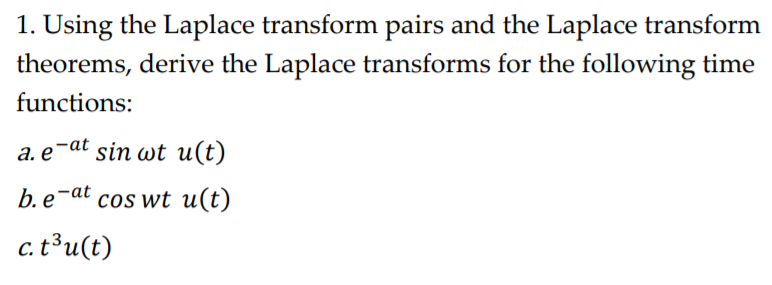 Solved 1. Using the Laplace transform pairs and the Laplace | Chegg.com