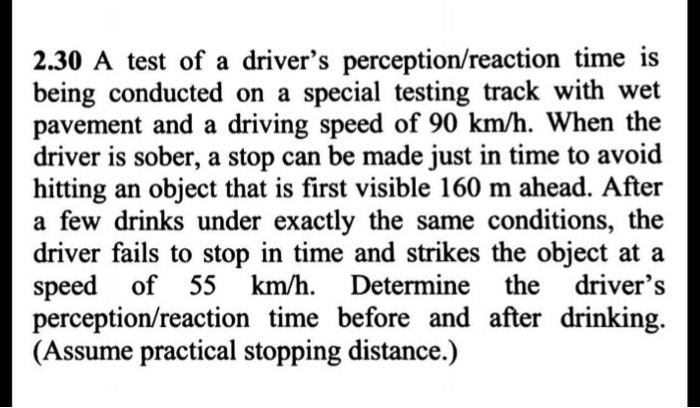 Solved 2.30 A test of a driver's perception/reaction time is | Chegg.com