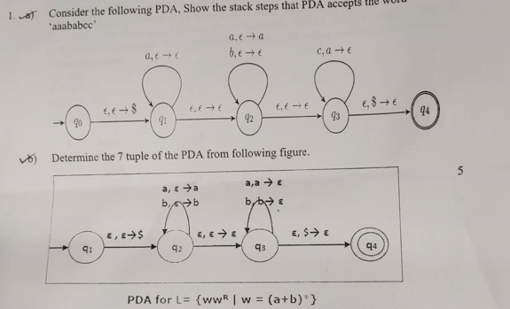 Solved 1. et Consider the following PDA, Show the stack | Chegg.com