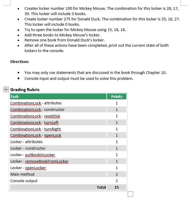 Programming Problem 1 - High School Locker A locker | Chegg.com