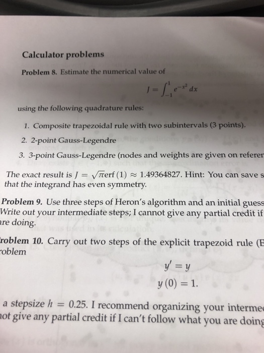 Solved Calculator problems Problem 8. Estimate the numerical | Chegg.com