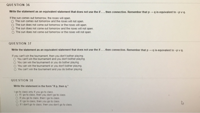 Solved Question 36 Write The Statement As An Equivalent 0952