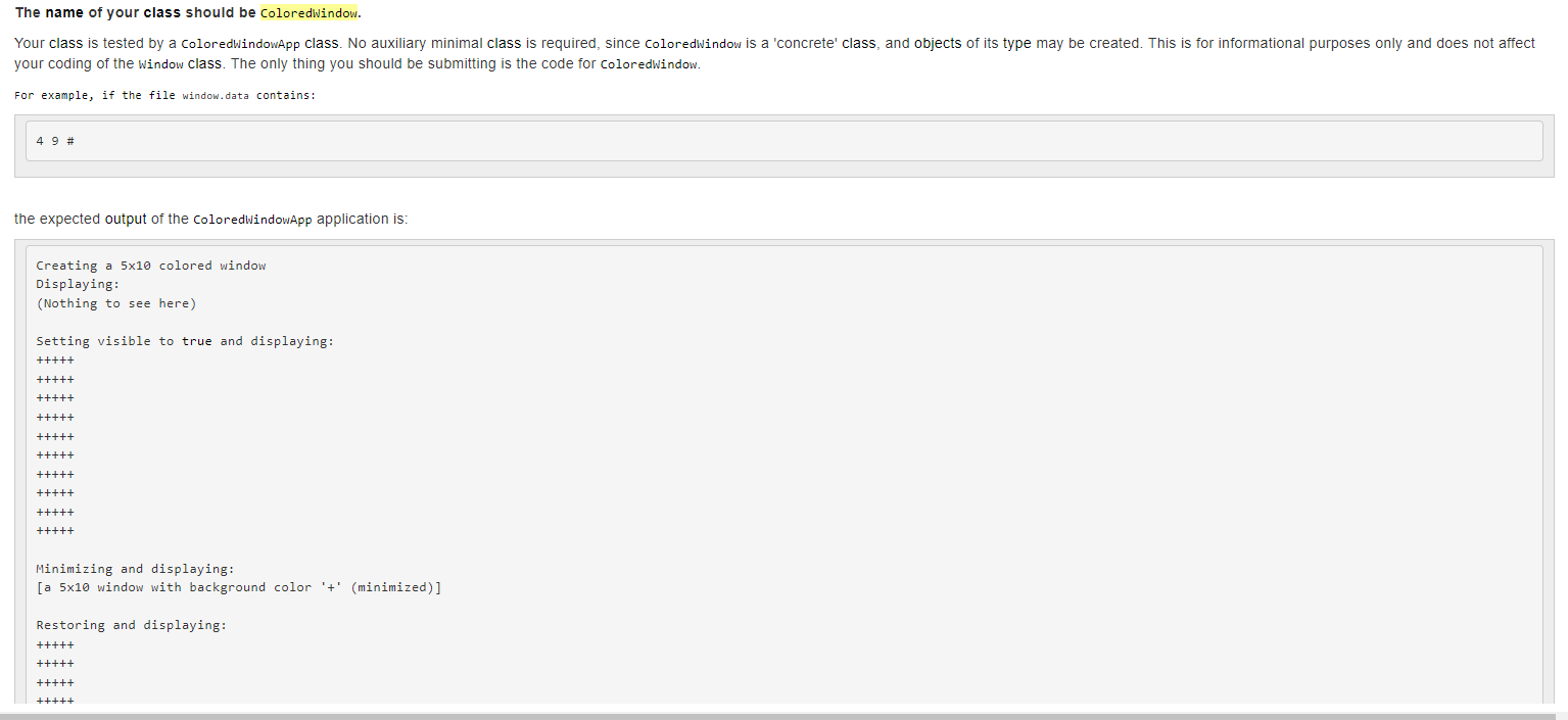 Solved Code the following coloredwindow subclass of Window: | Chegg.com