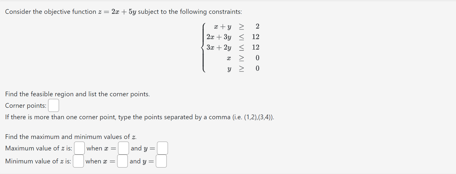 Solved Consider The Objective Function Z 2x 5y Subject To