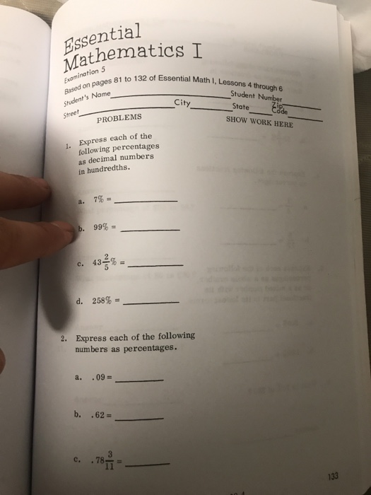 Solved Essential Mathematics I Examination 5 pages 81 to 132 | Chegg.com