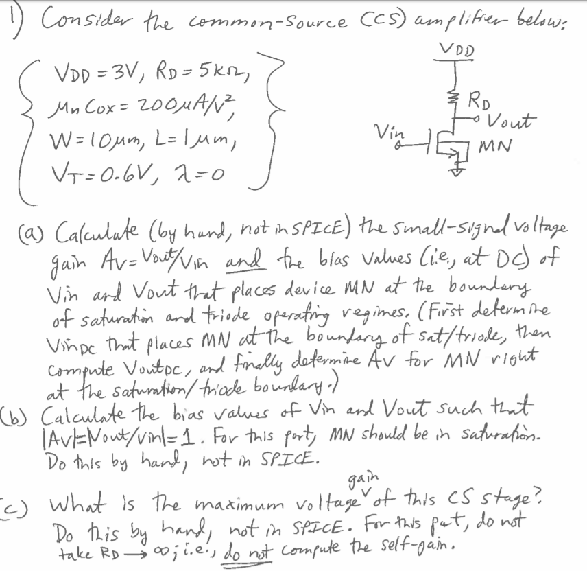Solved I Consider the common-source (CS) amplifier below: | Chegg.com