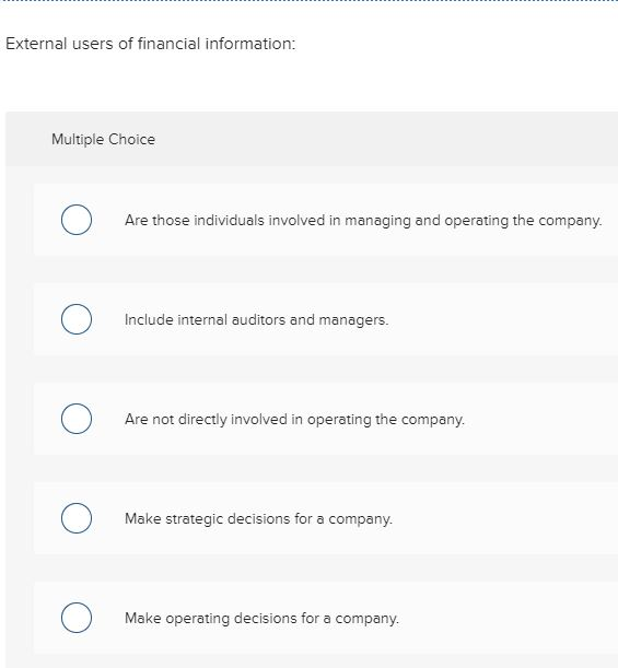 Solved External users of financial information: Multiple | Chegg.com