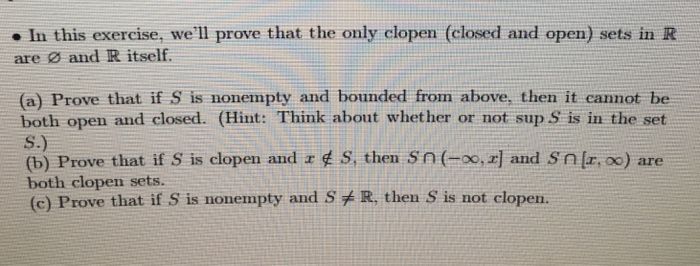 Solved In this exercise, we'll prove that the only clopen | Chegg.com