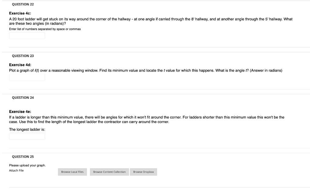 Solved Exercise 4c: A 20 foot ladder will get stuck on its | Chegg.com