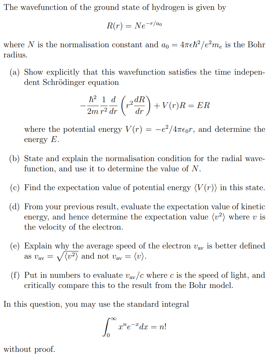 Solved The Wavefunction Of The Ground State Of Hydrogen Is