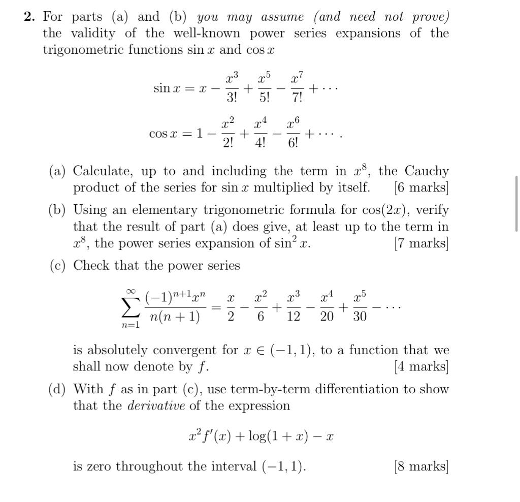 Solved 2. For parts (a) and (b) you may assume (and need not | Chegg.com