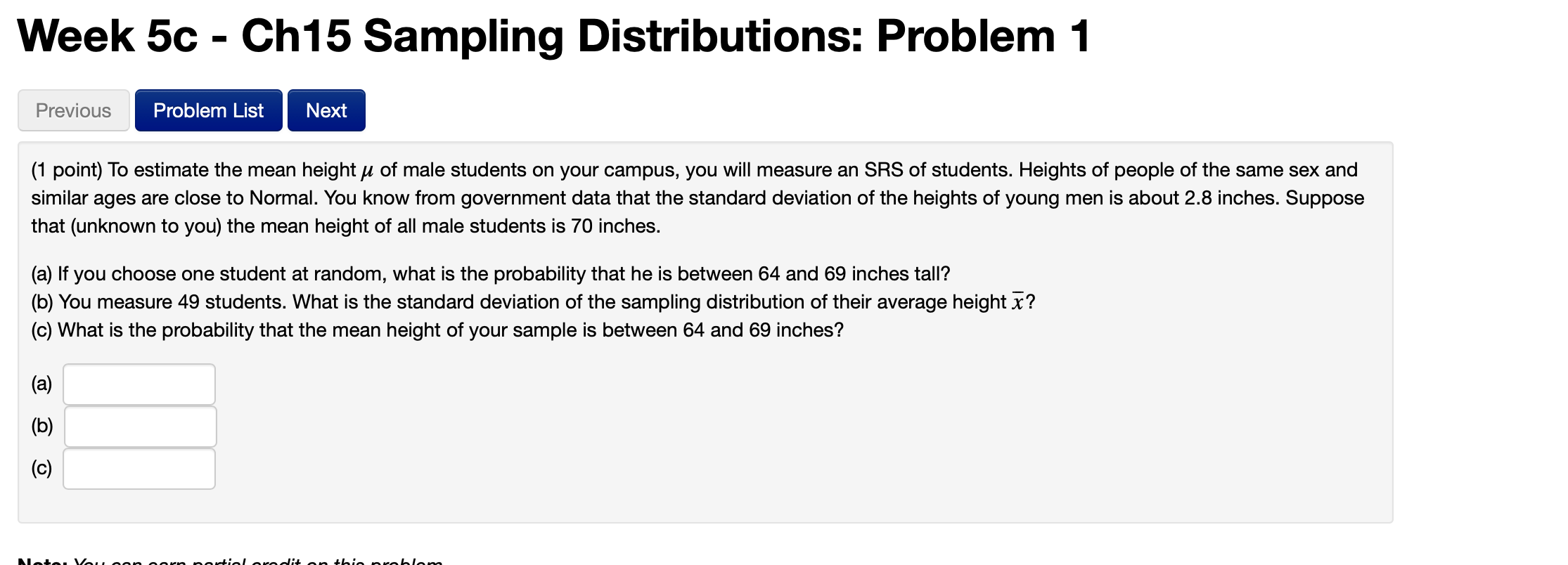 Solved Week 5c - Ch15 Sampling Distributions: Problem 1 | Chegg.com