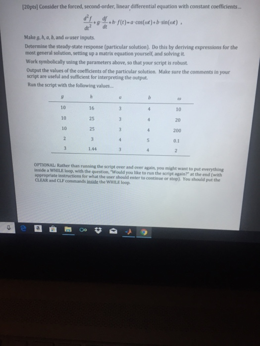 Solved 20pts] Consider the forced, second-order, linear | Chegg.com