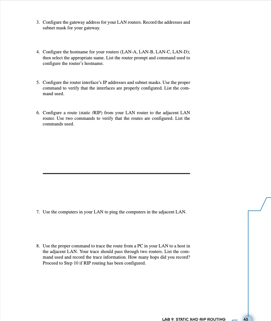 LAB 9: STATIC AND RIP ROUTING NAME: Objective The | Chegg.com