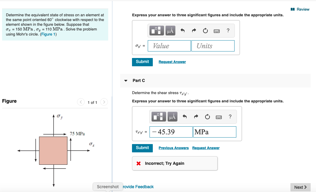 Solved Review Determine the equivalent state of stress on an | Chegg.com