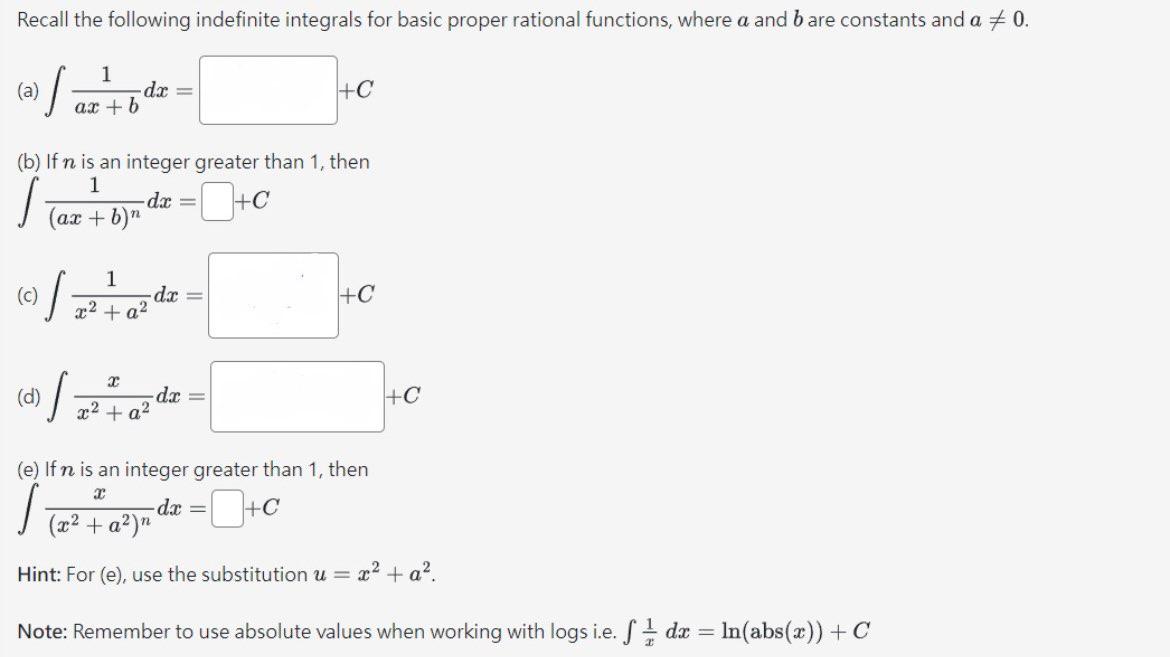 Solved Recall the following indefinite integrals for basic | Chegg.com