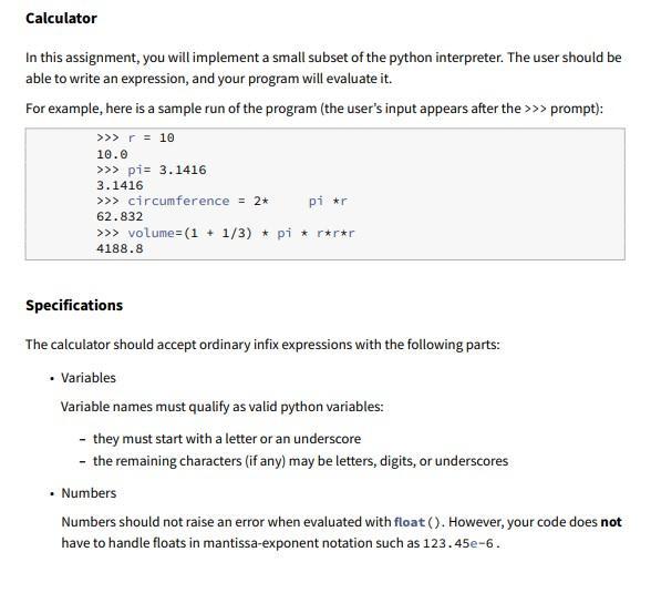 Solved Calculator In this assignment, you will implement a | Chegg.com