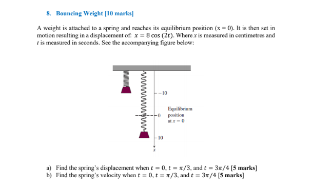 Solved 8. Bouncing Weight [10 marks] A weight is attached to | Chegg.com