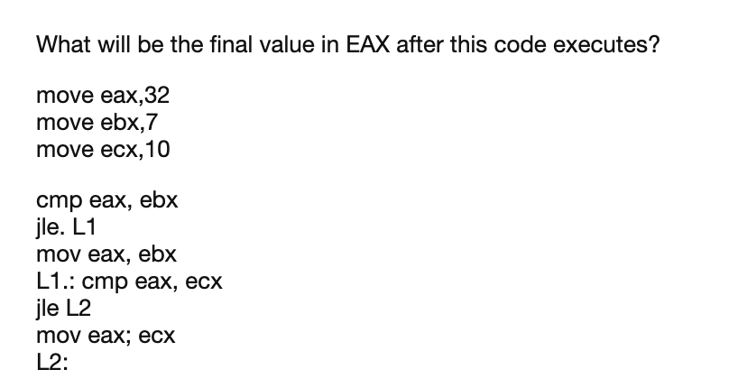 Solved What will be the final value in EAX after this code | Chegg.com
