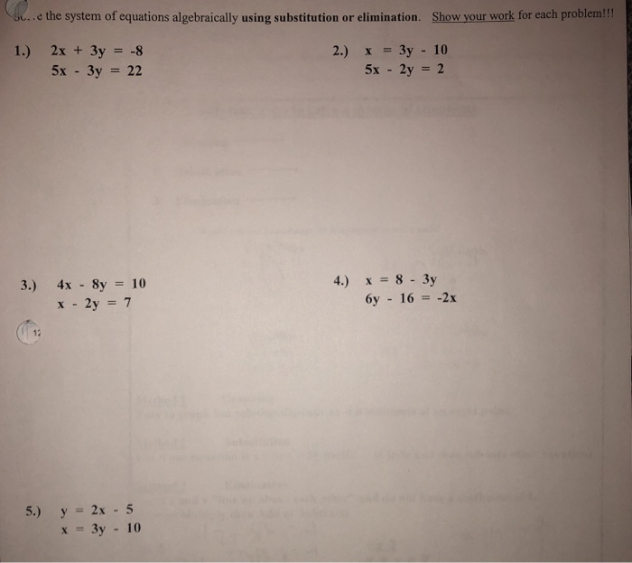 Solved te the system of equations algebraically using | Chegg.com
