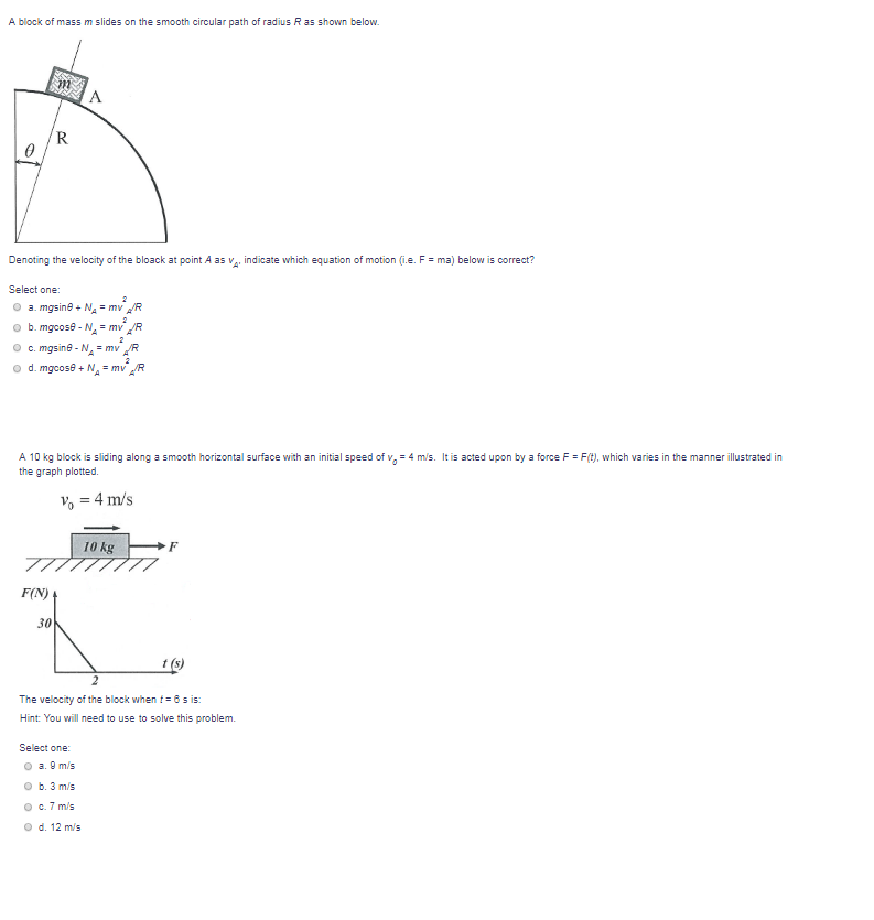Solved A block of mass m slides on the smooth circular path | Chegg.com