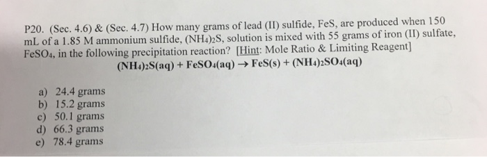 Solved P20. (Sec. 4.6) & (Sec. 4.7) How many grams of lead | Chegg.com