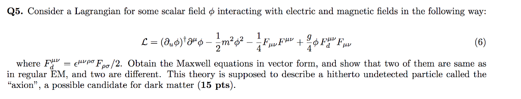 Solved Q5. Consider a Lagrangian for some scalar field φ | Chegg.com
